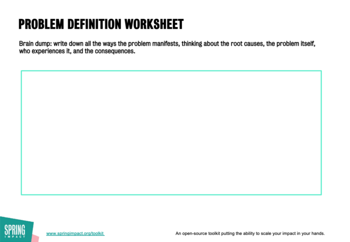 Problem definition worksheet placeholders • Spring Impact